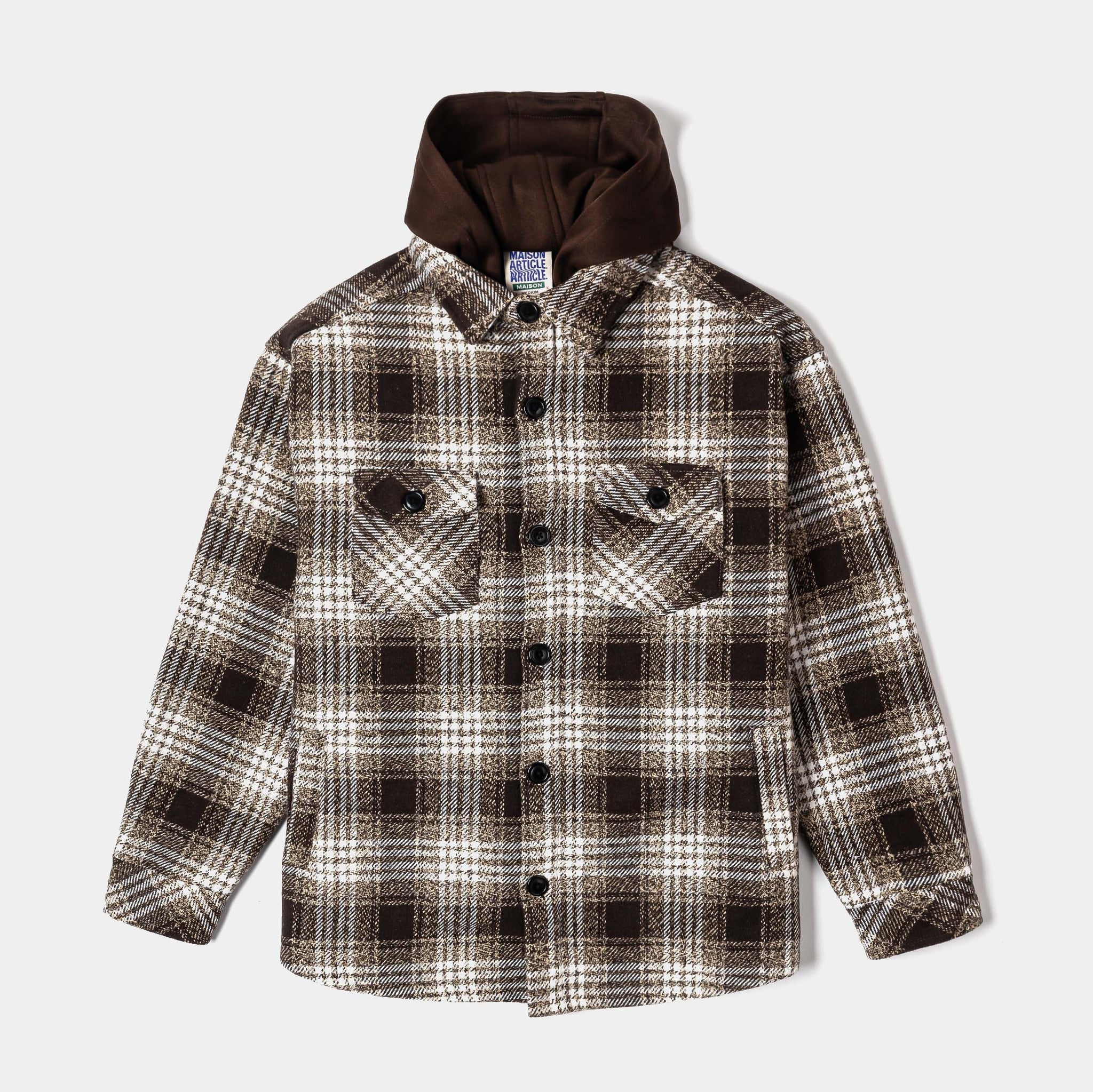Maison Article Hooded Flannel Mens Jacket Brown White MAFJ110 – Shoe Palace