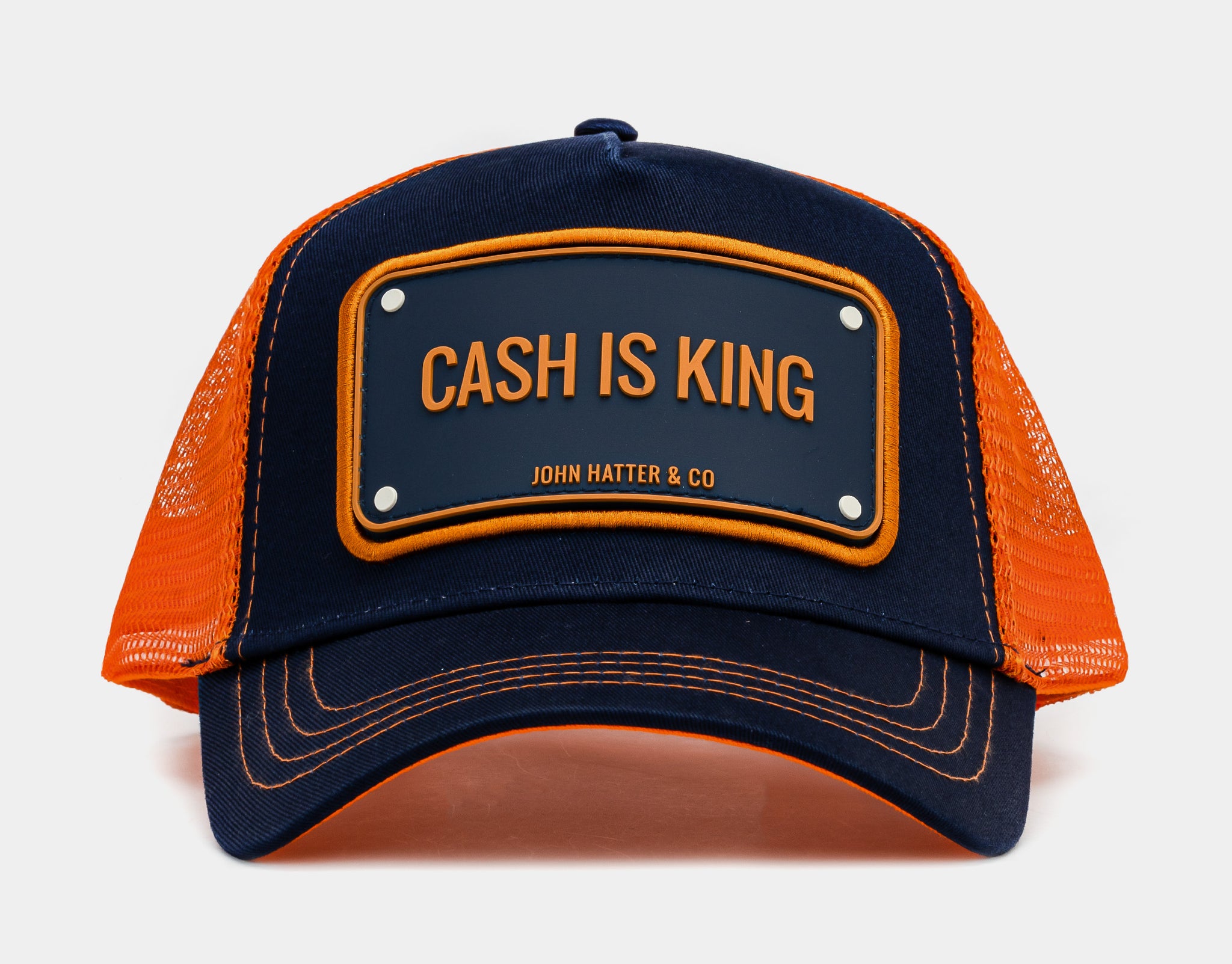 John Hatter & Co Cash Is King Trucker Mens Hat Navy Orange R-1079-U00 ...
