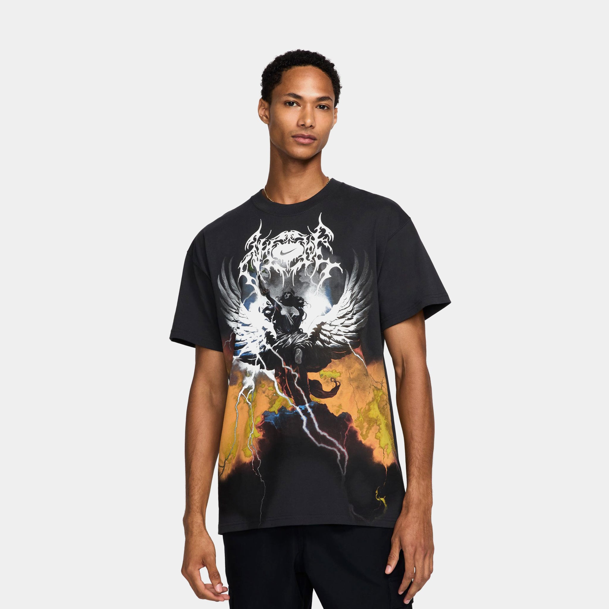 Nike NSW Embrace Victory Max 90 Mens Short Sleeve Shirt Black Orange ...