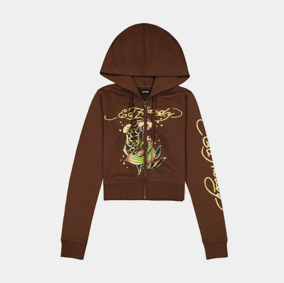 Ed Hardy Koi Fish Full Zip Womens Hoodie Brown Yellow EHW1800-43 – Shoe ...