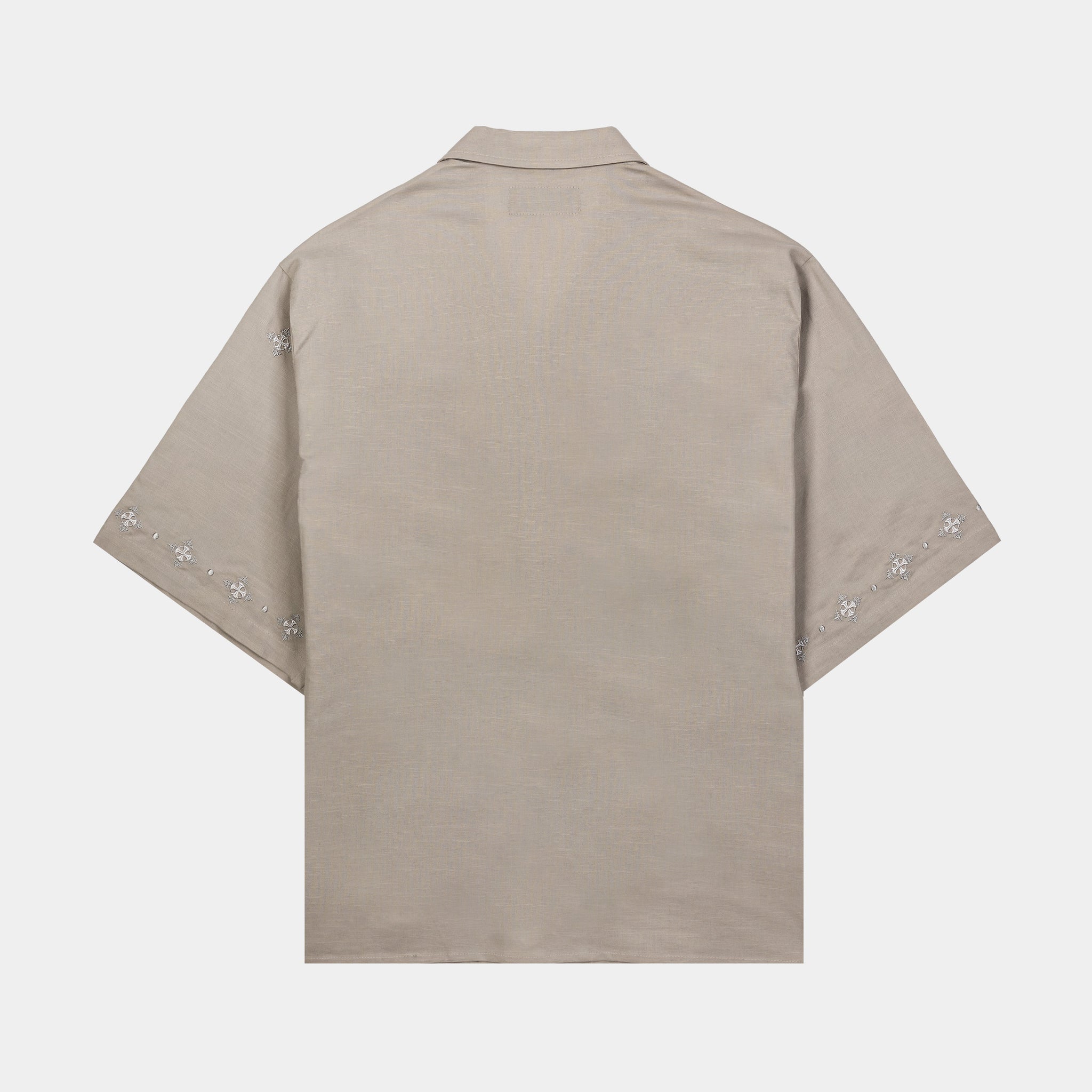 Maison Article Embroidered Crosses Cotton Button Up Mens Short Sleeve ...