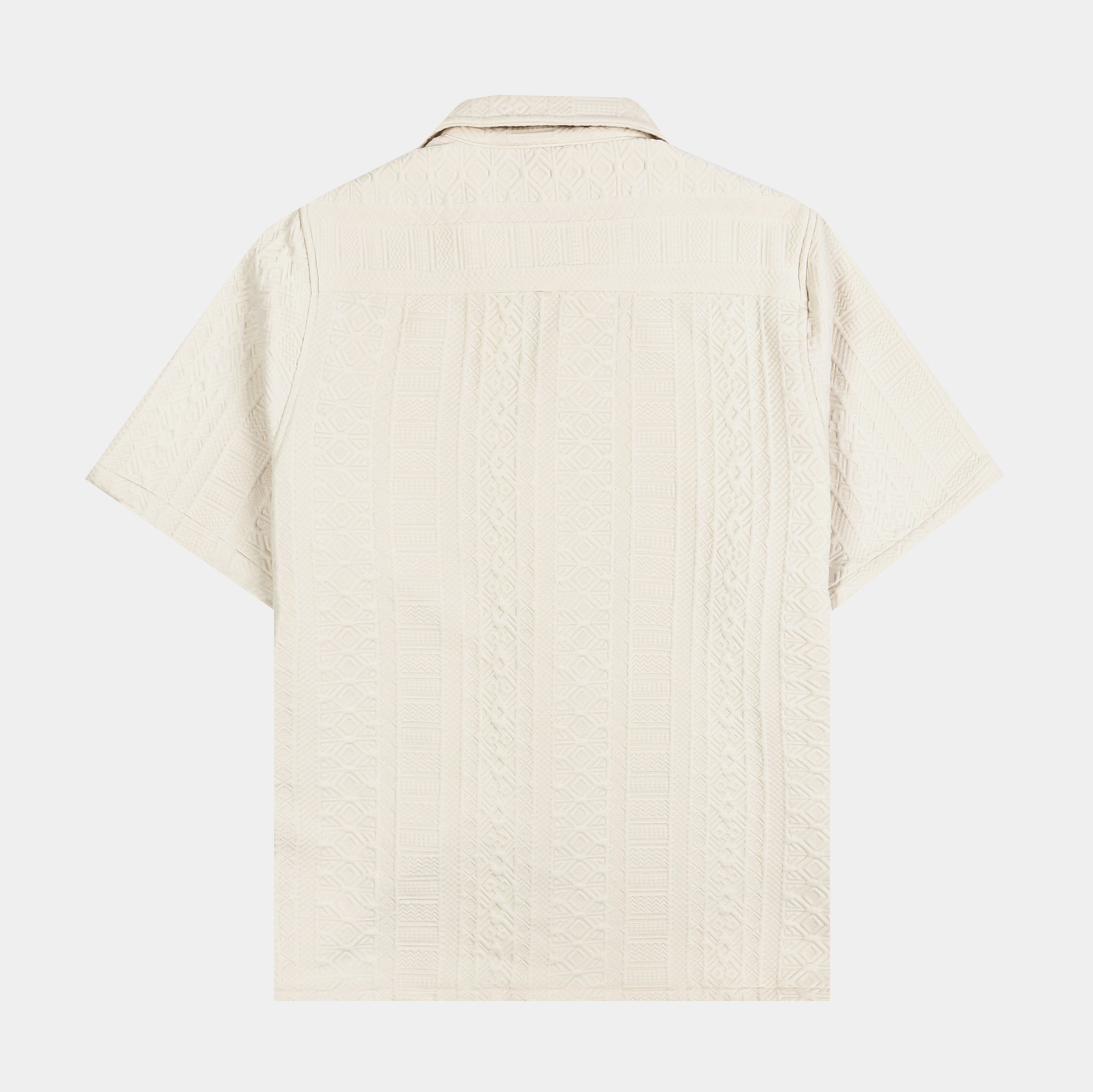 Maison Article Ornate Jacquard Button Up Mens Short Sleeve Shirt Beige ...