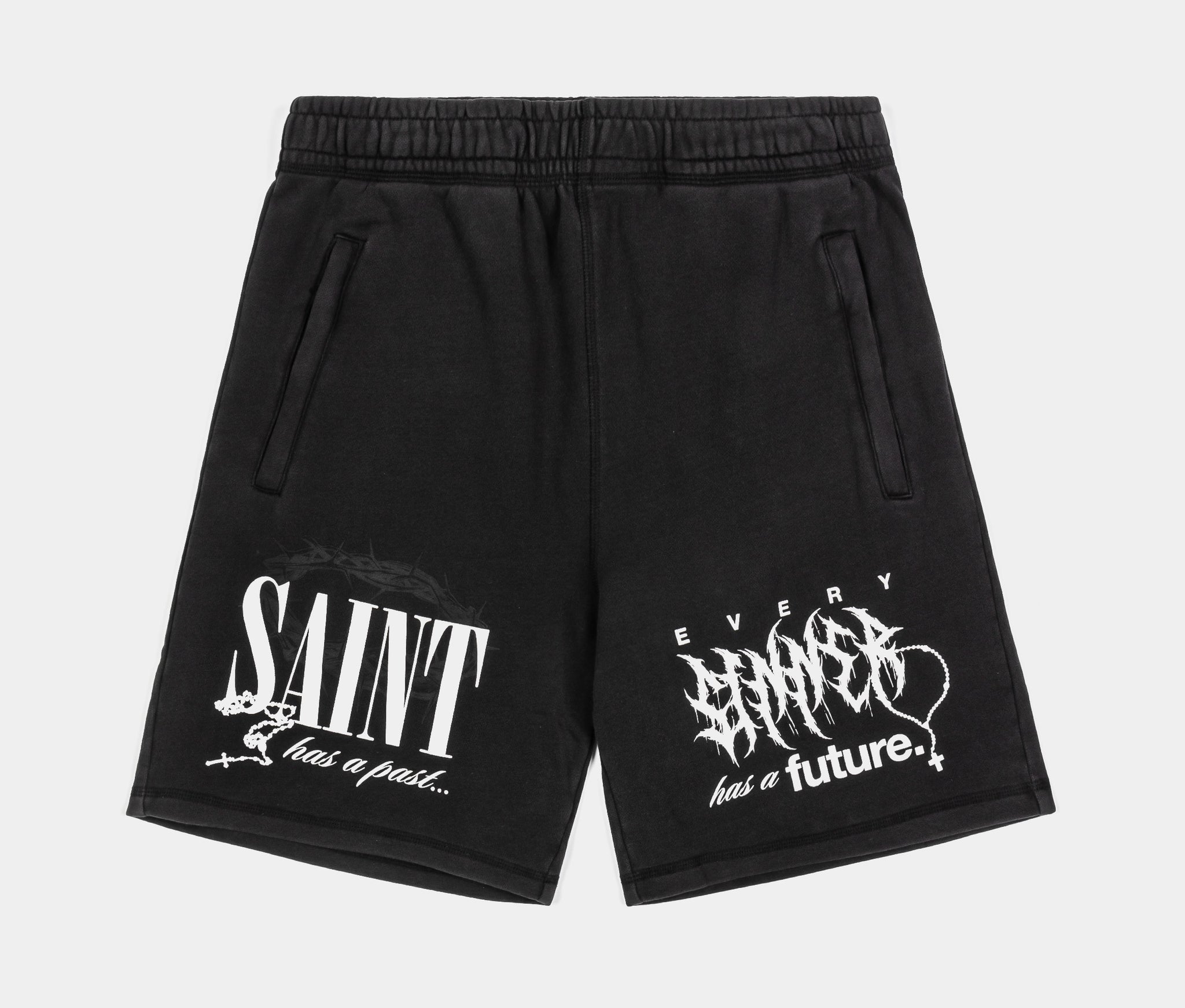 CTHDRL Saint Sinner Fleece Mens Shorts Grey White MRLFS01 – Shoe Palace