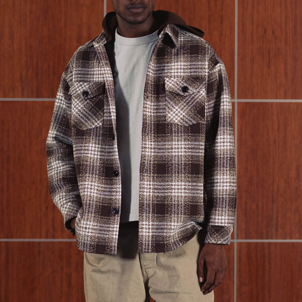 Maison Article Hooded Flannel Mens Jacket Brown White MAFJ110 – Shoe Palace