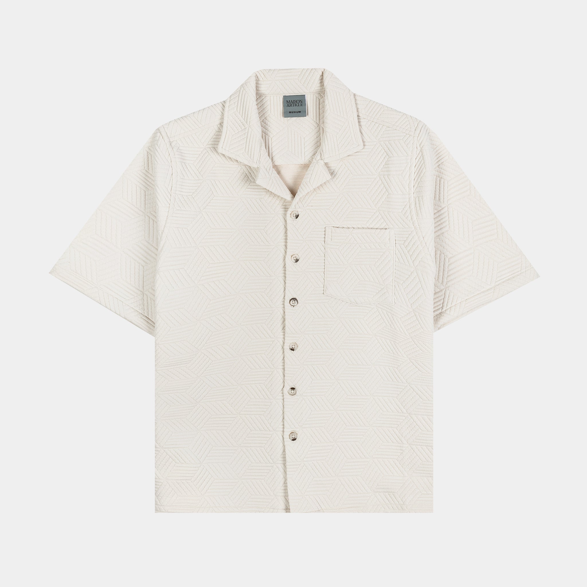 Maison Article Jacquard Knit Button Up Mens Short Sleeve Shirt Beige ...