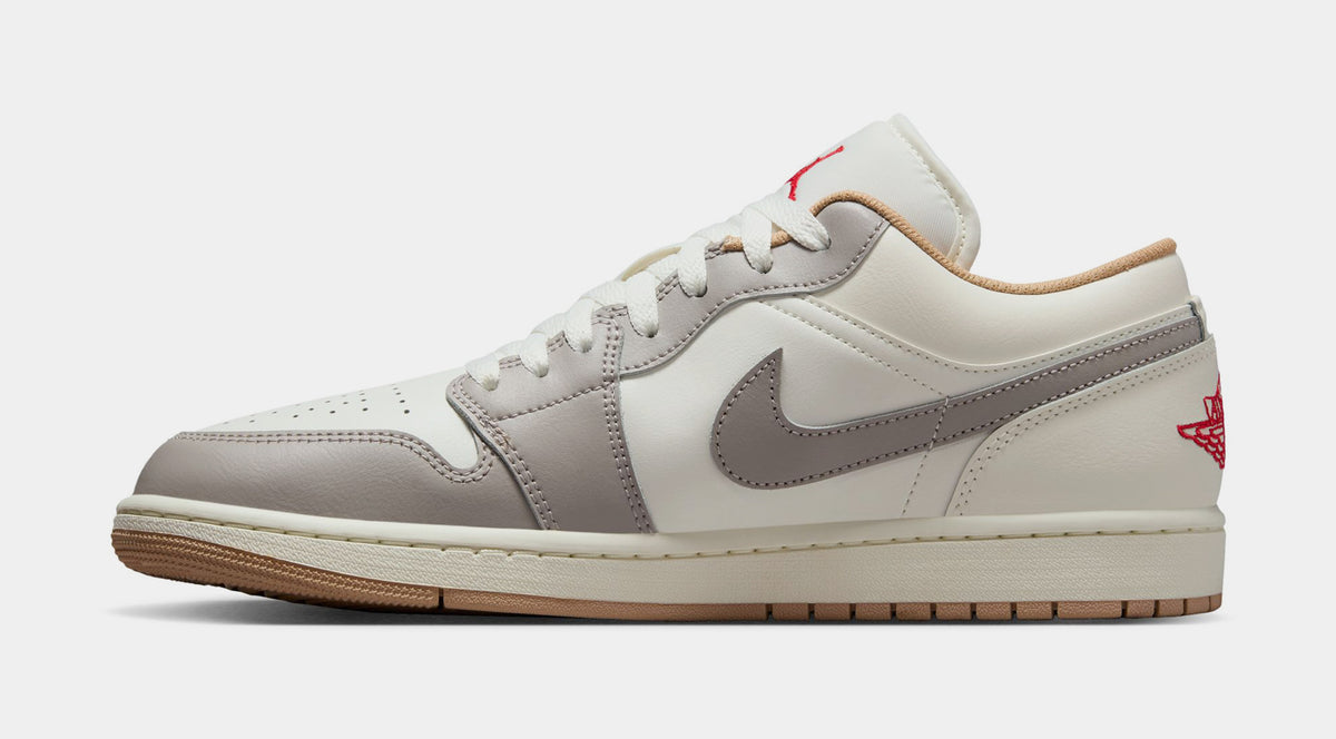 Jordan Air Jordan 1 Low Mens Lifestyle Shoes Sail Fire Red College Grey ...