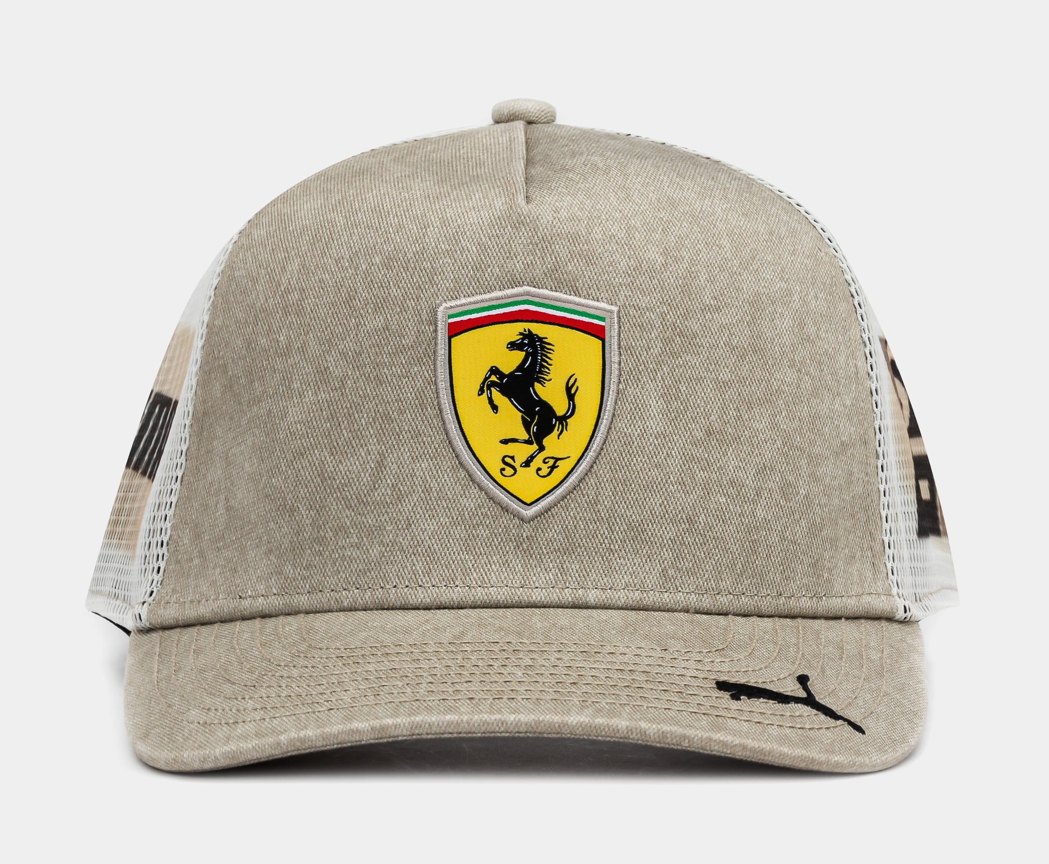 PUMA Desert Sun Scuderia Ferrari Race Trucker Mens Hat Yellow Beige ...