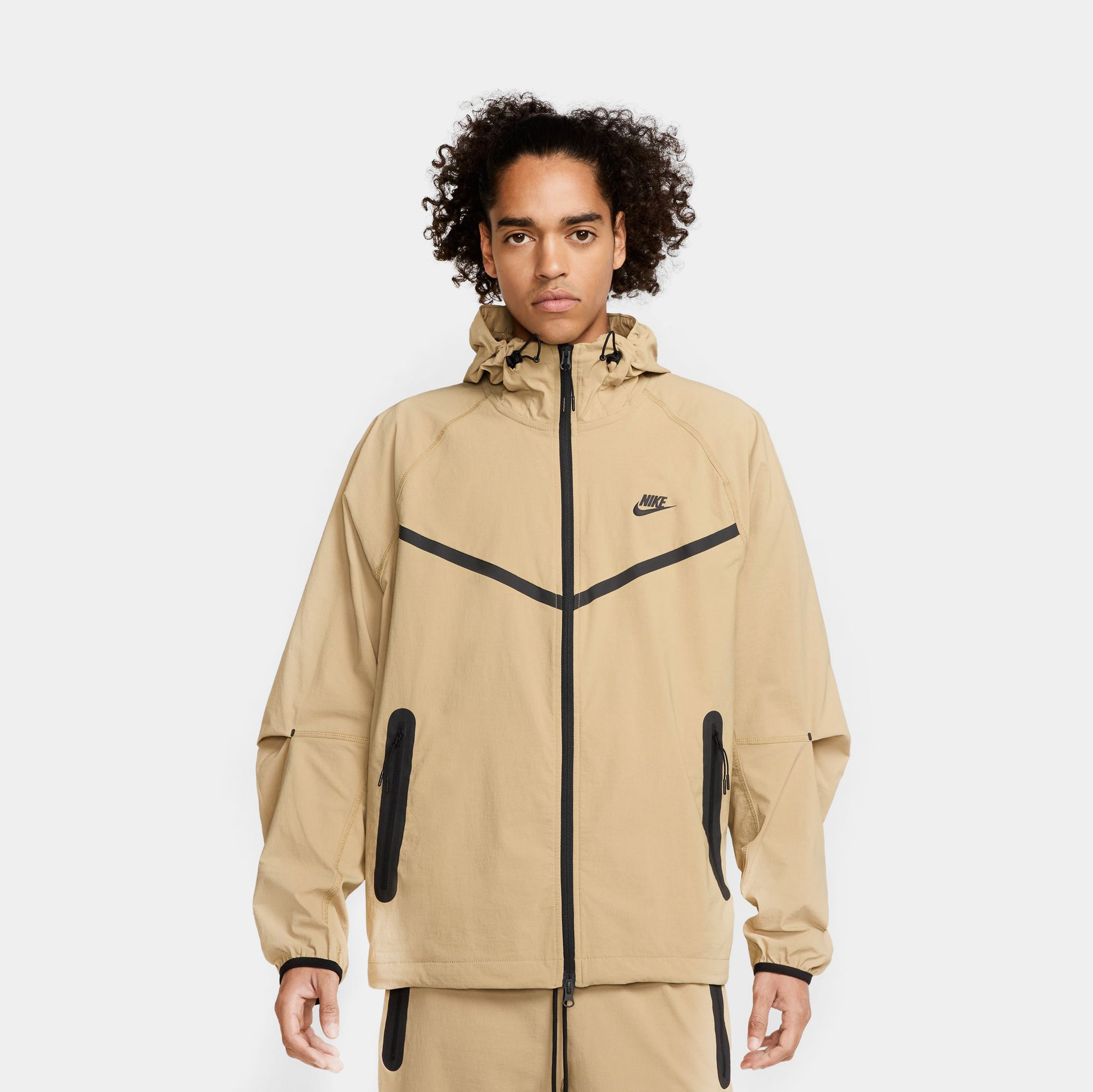 Nike Tech Woven Full Zip Up Mens Hoodie Parachute Beige Black HM7151 ...