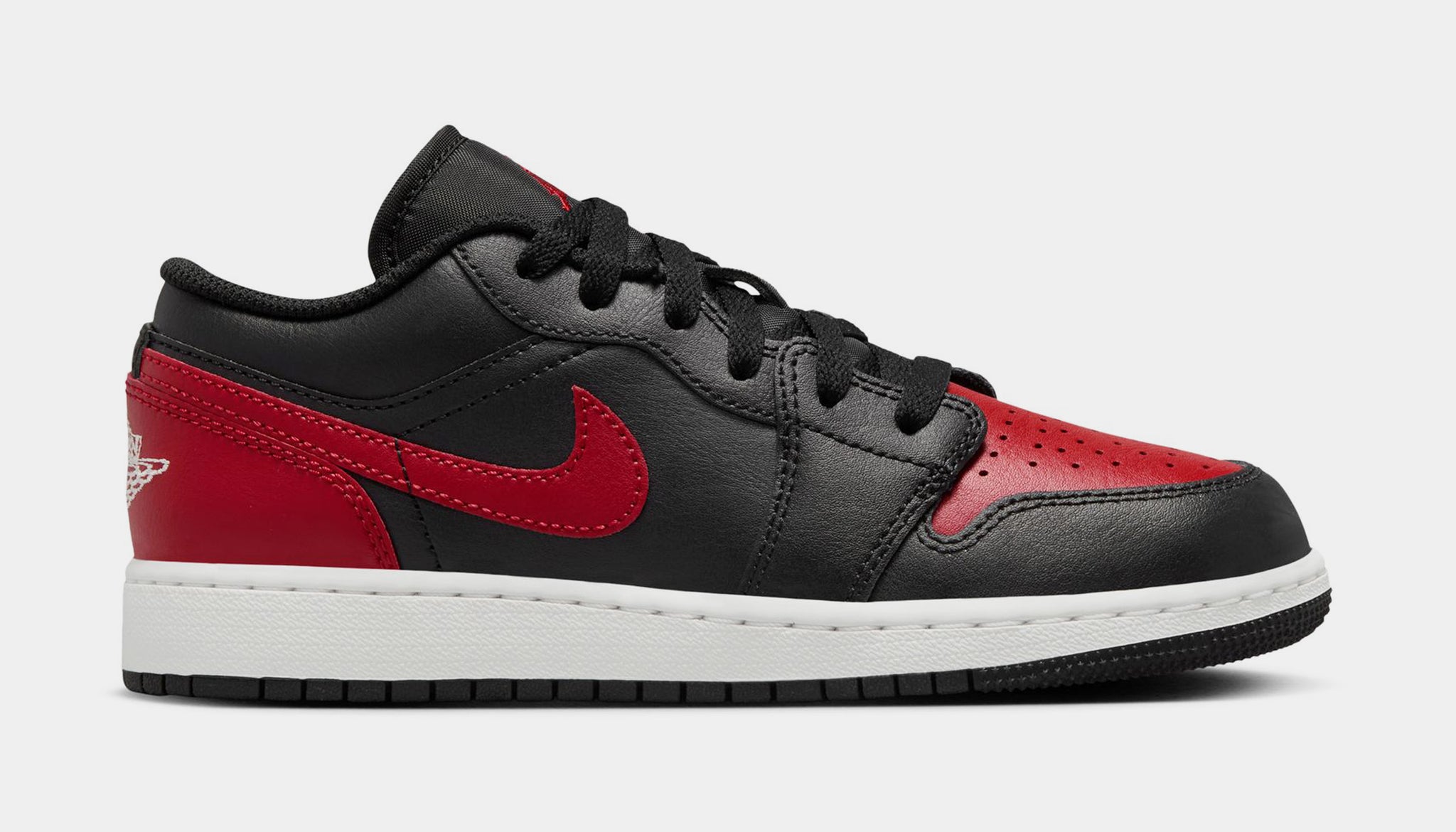 Jordan Air Jordan 1 Low Grade School Basketball Shoes Black Varsity Red ...