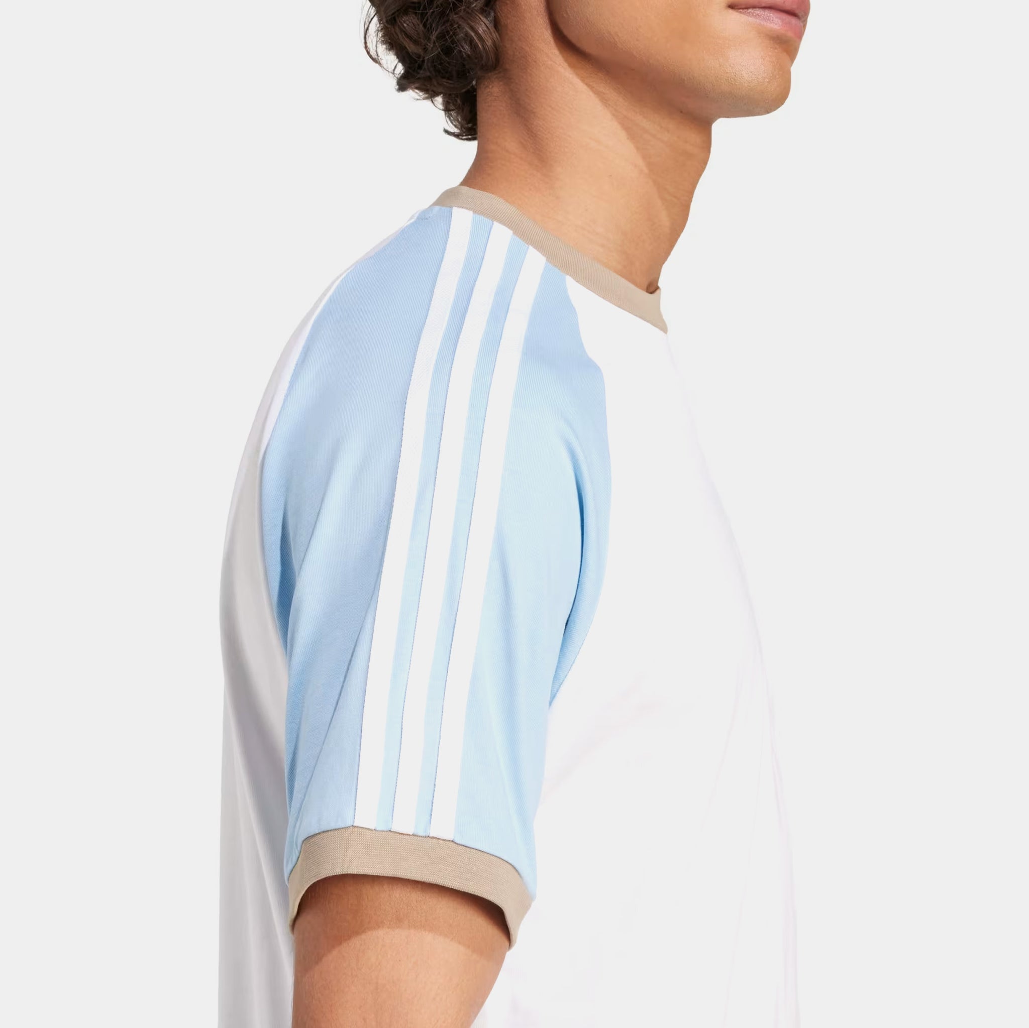 adidas Original Cali 3 Stripes Mens Short Sleeve Shirt White Clear Sky ...