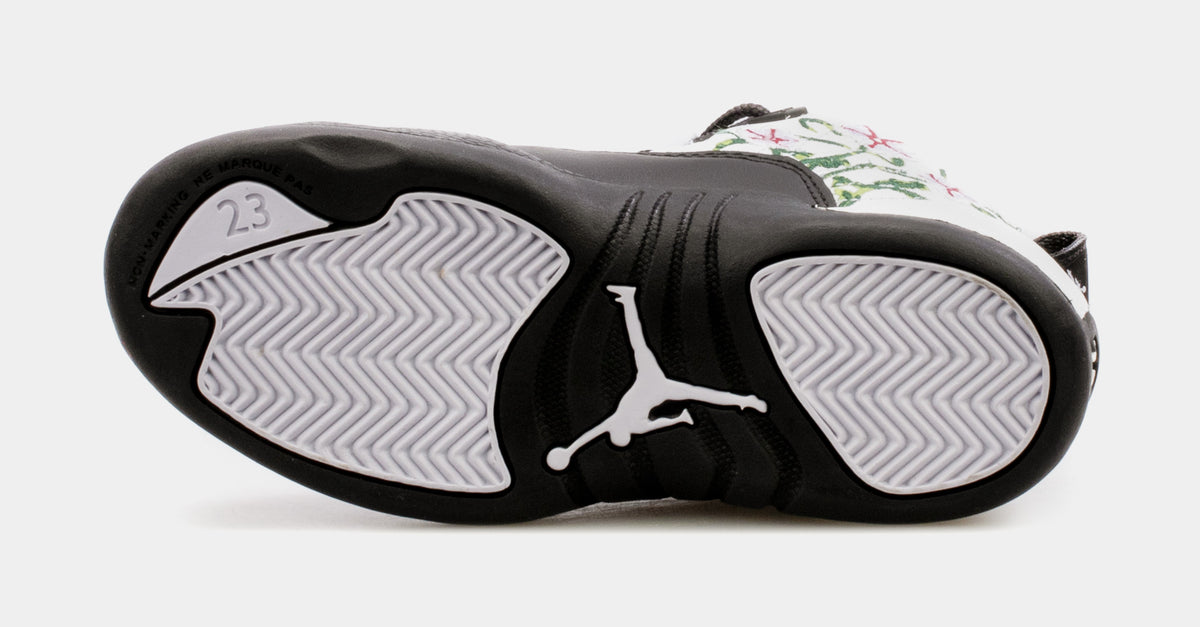 Jordan Air Jordan 12 Retro Floral Preschool Lifestyle Shoes Black White ...