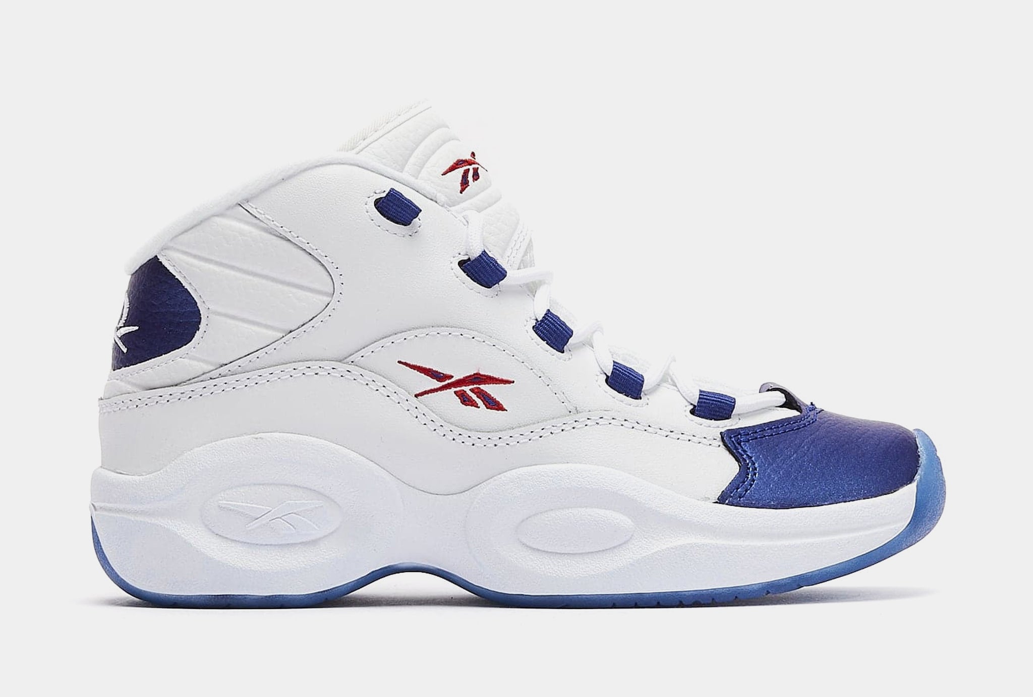 Reebok Question Mid Blue Toe Preschool Basketball Shoes White Blue ...