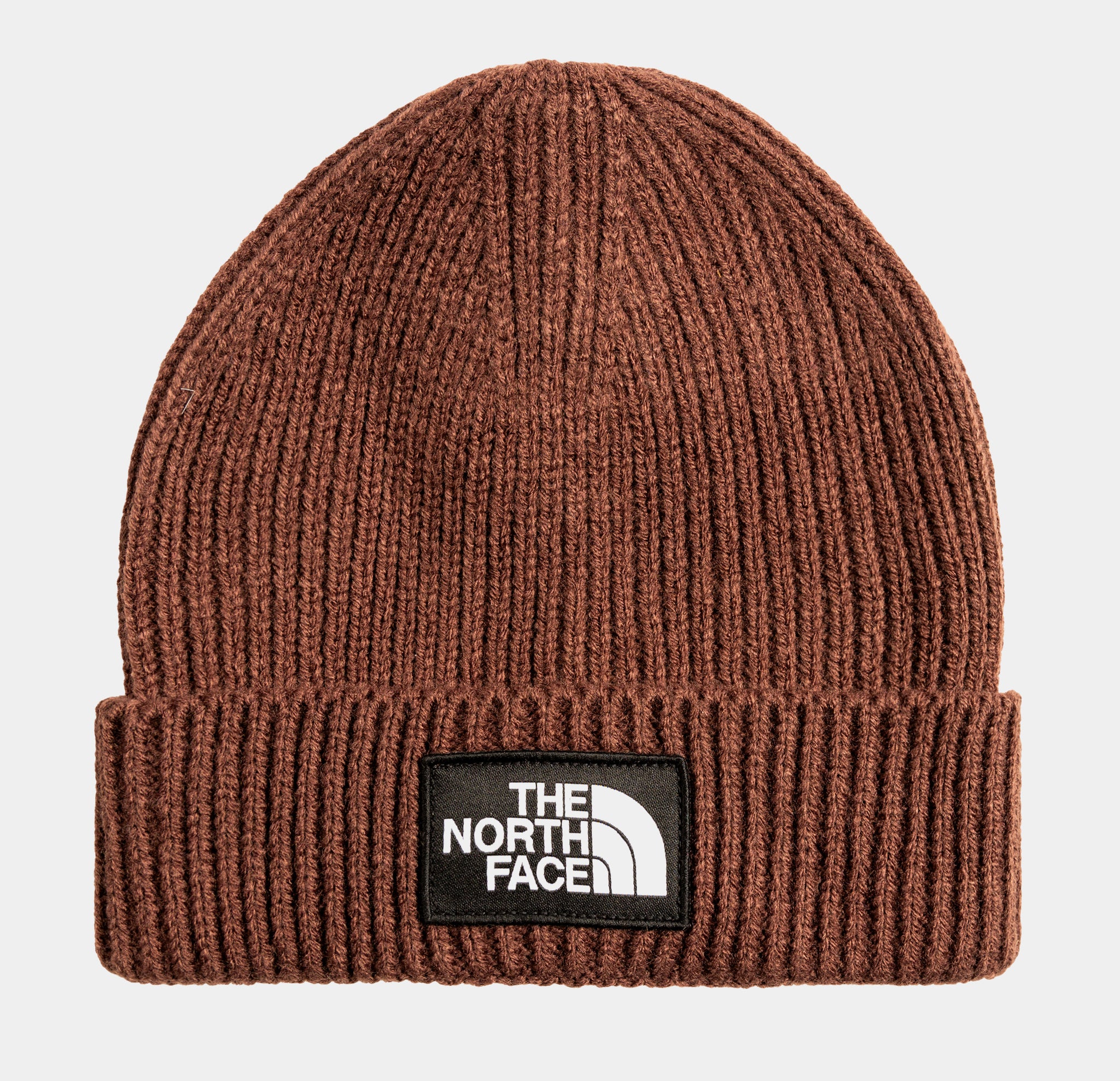 The North Face TNF Logo Box Cuffed Mens Beanie Dark Brown White ...