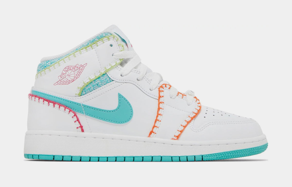 Jordan Air Jordan 1 Mid Multi Knit Grade School Lifestyle Shoes White ...
